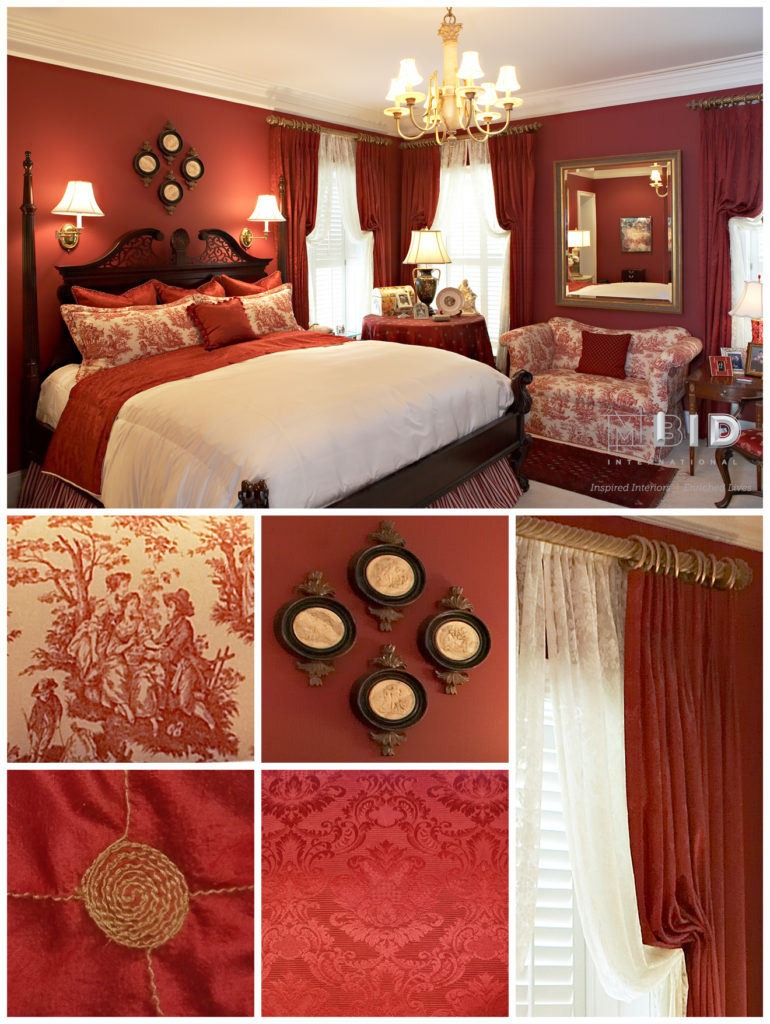 Red Toile Master Bedroom Interior Design Greensboro Custom Draperies ...